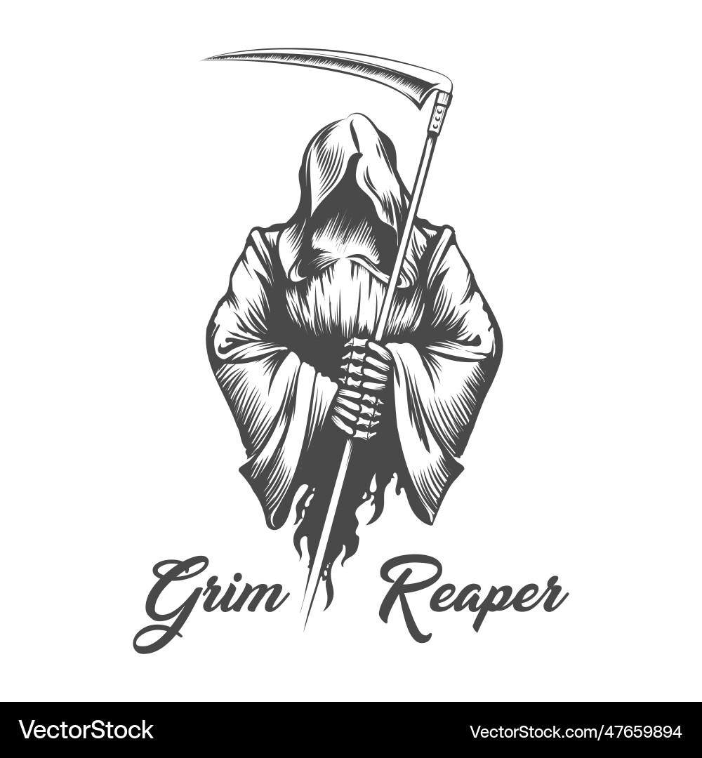 Grim Reaper Scythe Drawing Grim Reaper With The Scythe Posing Isolated