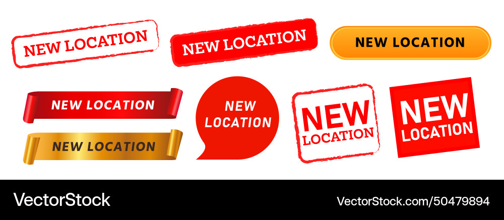New location stamp ribbon button and speech bubble
