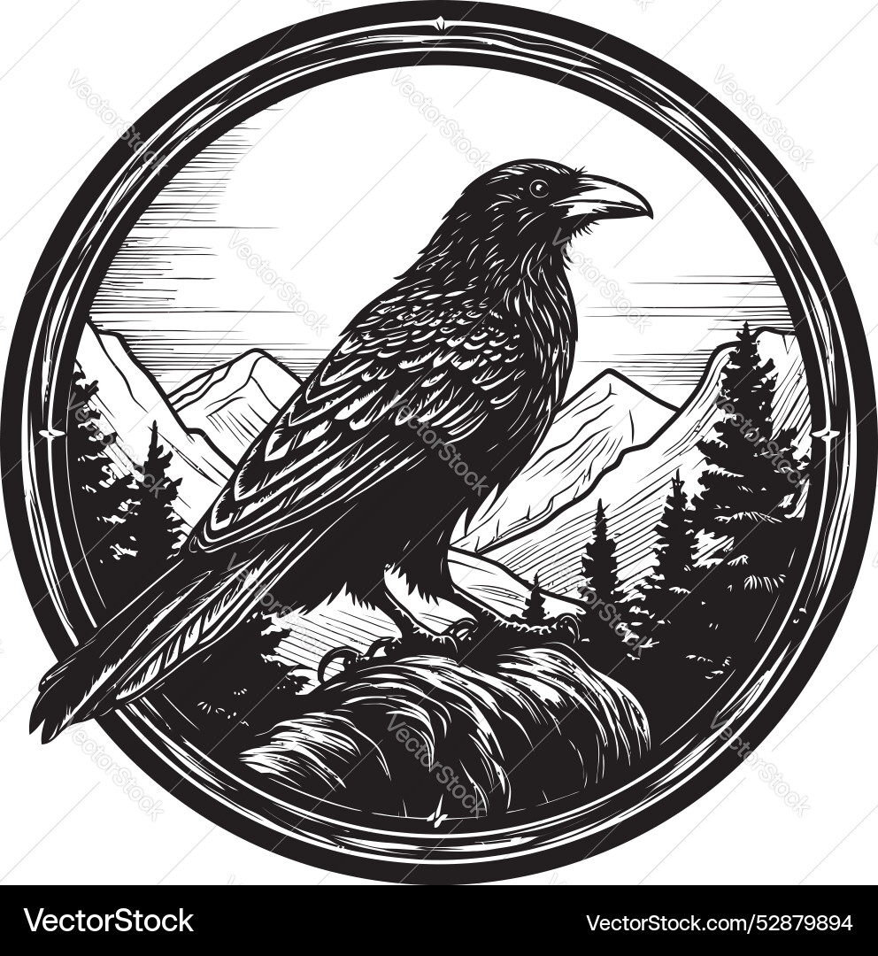 Premium raven monochrome symbol intricate Vector Image