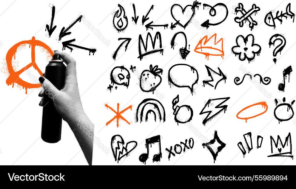 Set of spray art elements featuring crown Vector Image