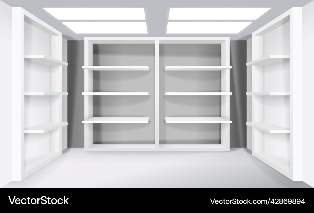 Store shelves 3d mockup room interior Royalty Free Vector