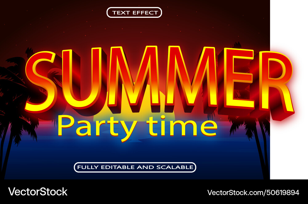 Summer time editable text effect 3 dimension Vector Image