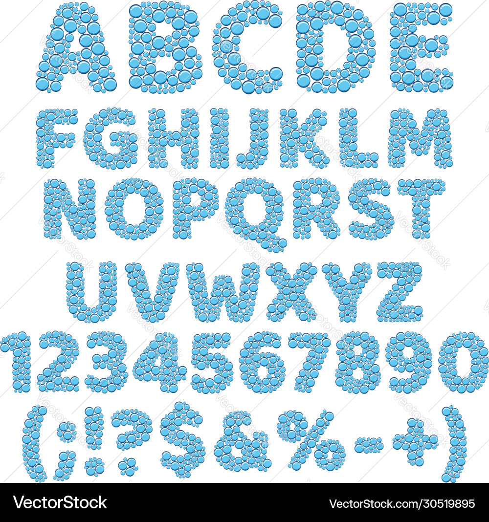 Alphabet numbers and signs made bubbles Royalty Free Vector