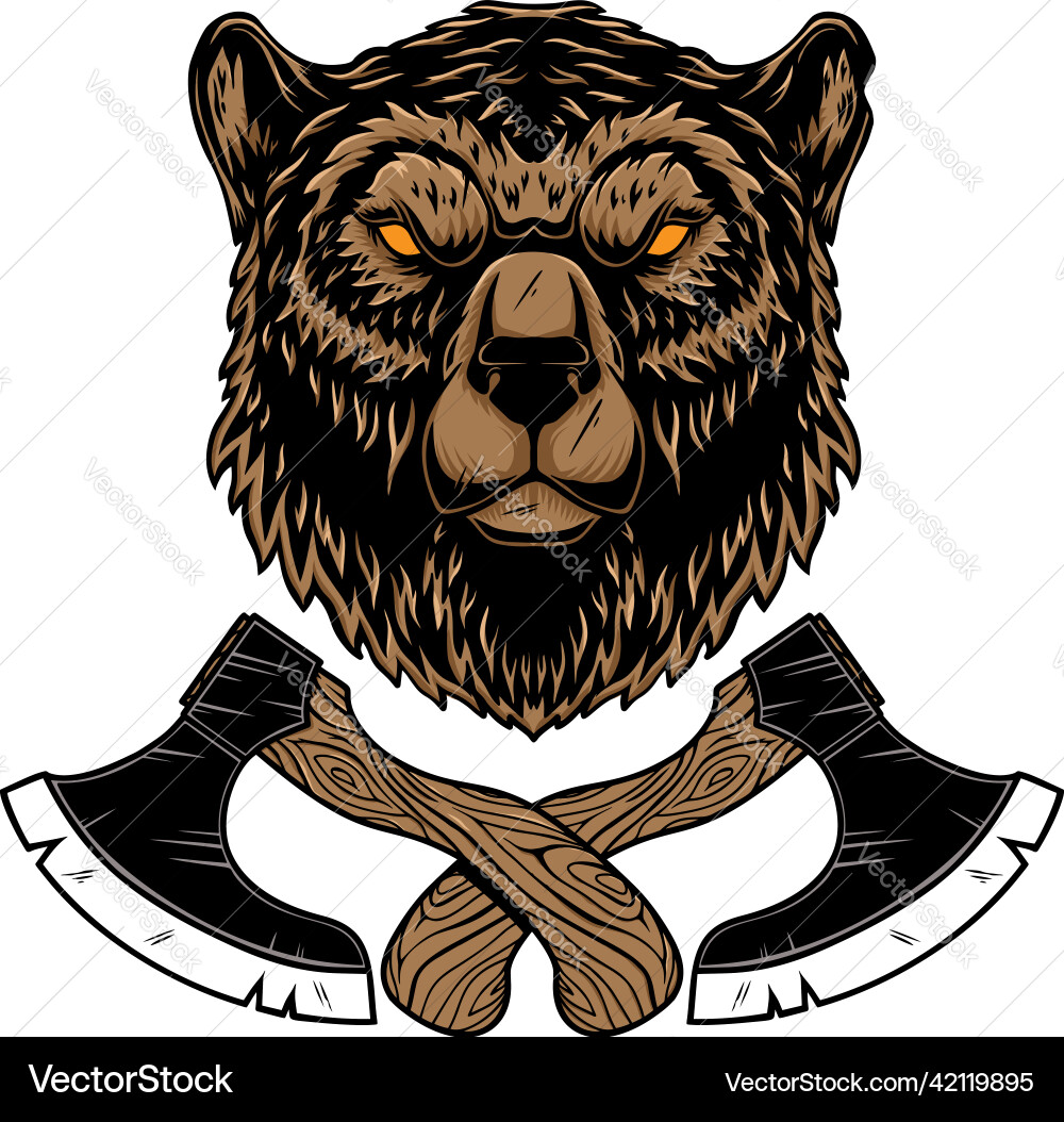 Bear with axes design element for poster emblem Vector Image