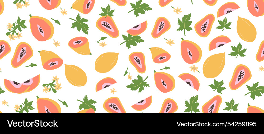 Hand drawn abstract papaya pattern with plant Vector Image
