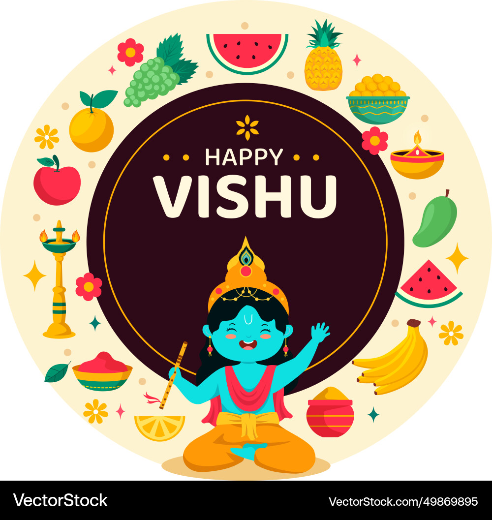 Happy vishu festival with krishnatraditional Vector Image