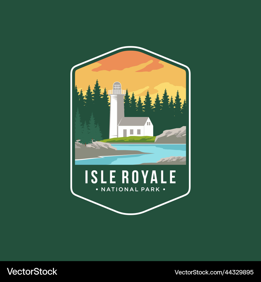 Rock harbor lighthouse emblem logo in isle royale Vector Image
