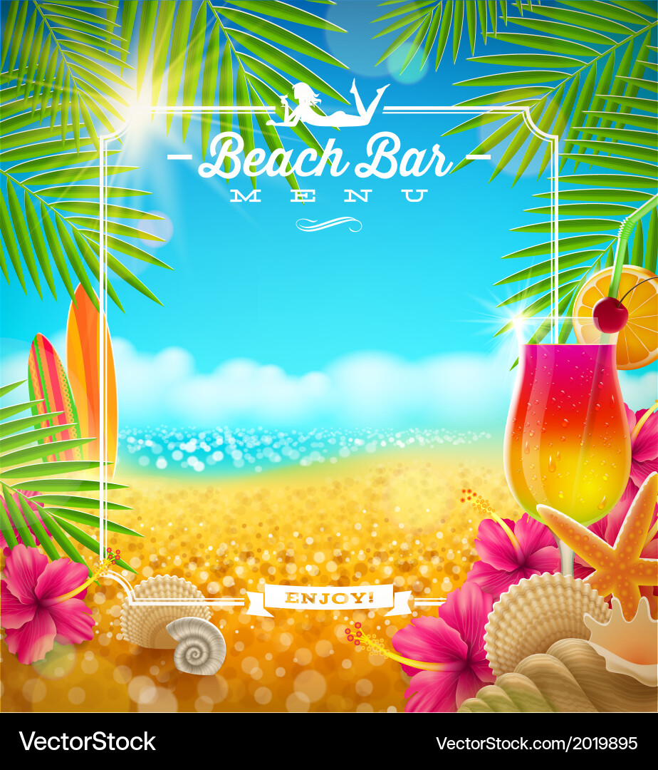 Tropical summer vacation beach bar menu design Vector Image