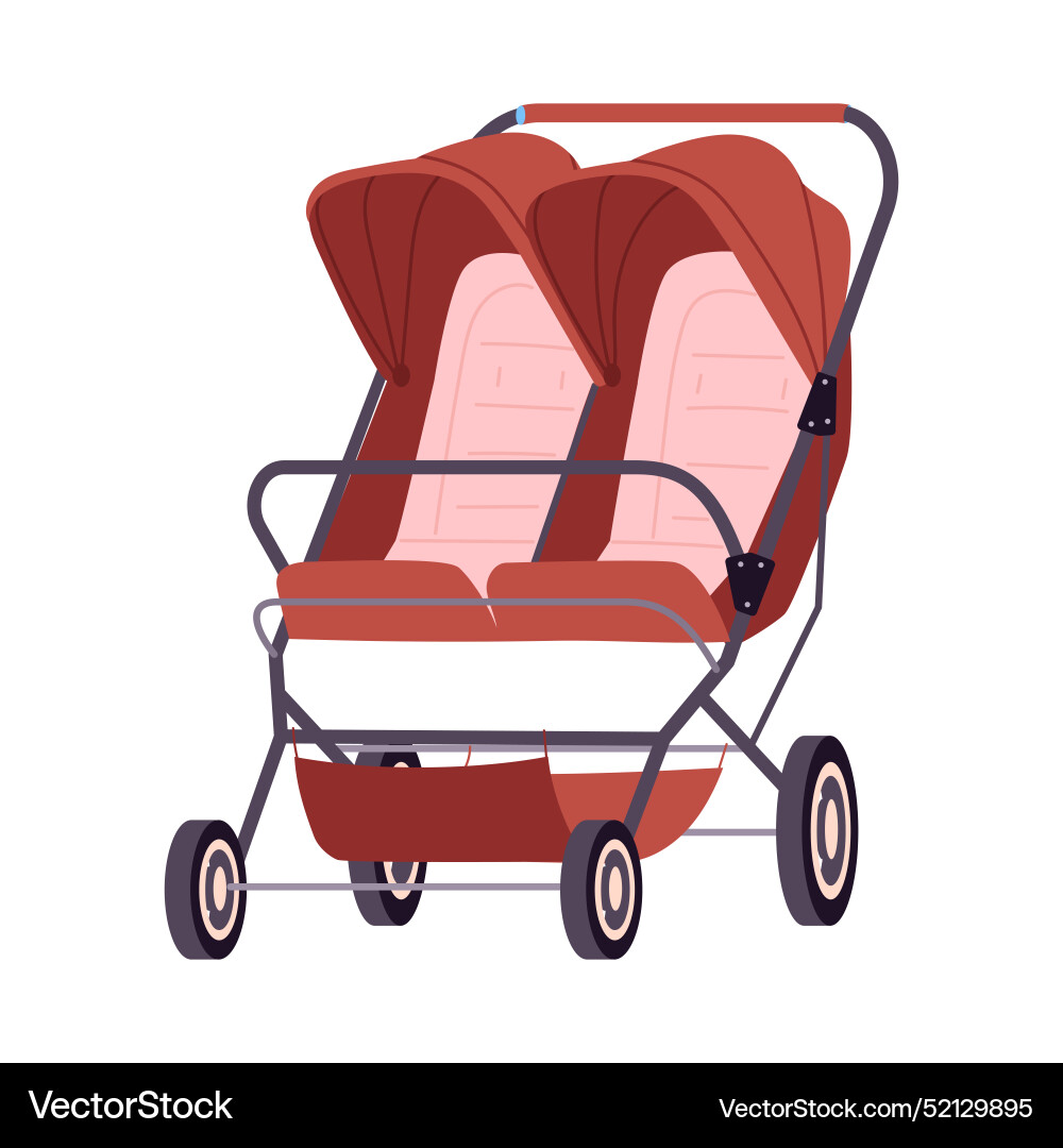 Twins stroller cartoon baby double pushchair Vector Image