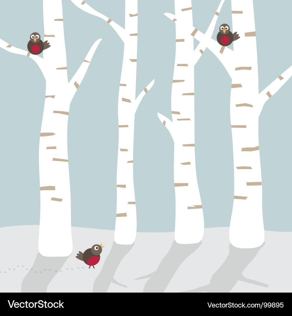 Winter landscape with birds Royalty Free Vector Image