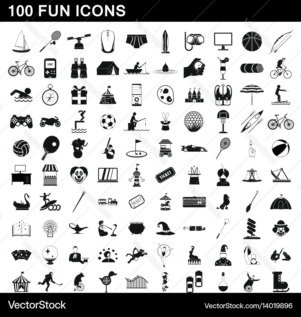 100 Diverse Fun Icons Royalty Free Vector Image