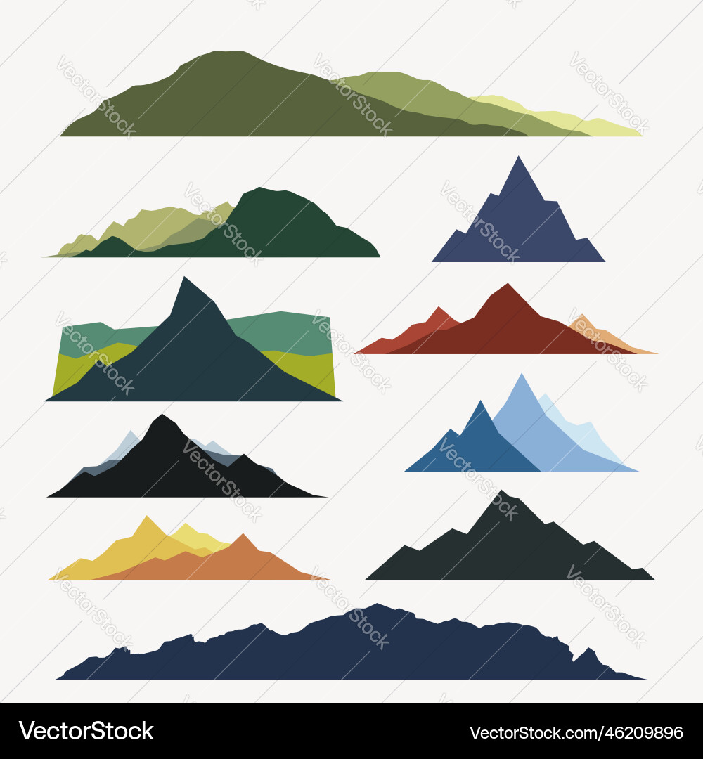A various colored simple mountains in set Vector Image