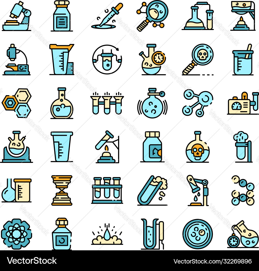 Chemical laboratory experiment icons flat Vector Image