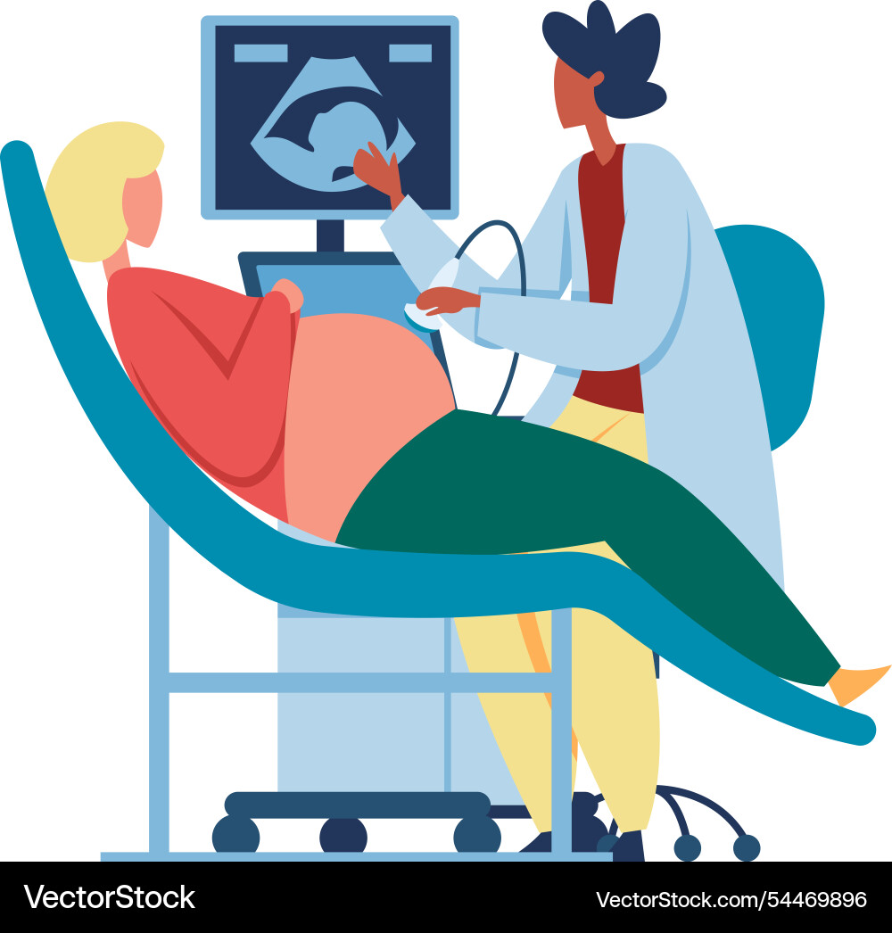Doctor carefully performs an ultrasound scan Vector Image