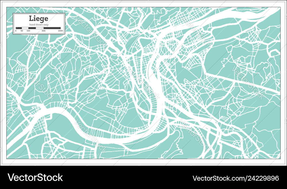 Liege city map in retro style outline Royalty Free Vector