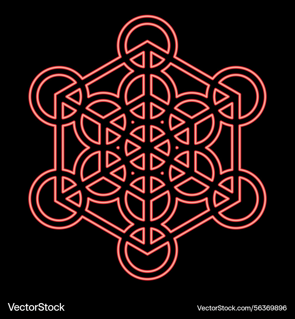 Neon metatron cube sacred geometry red color Vector Image