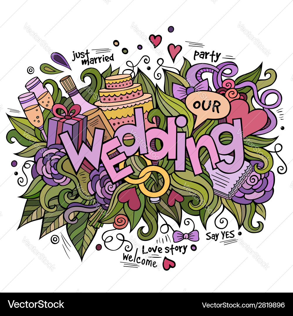 Wedding hand lettering and doodles elements Vector Image