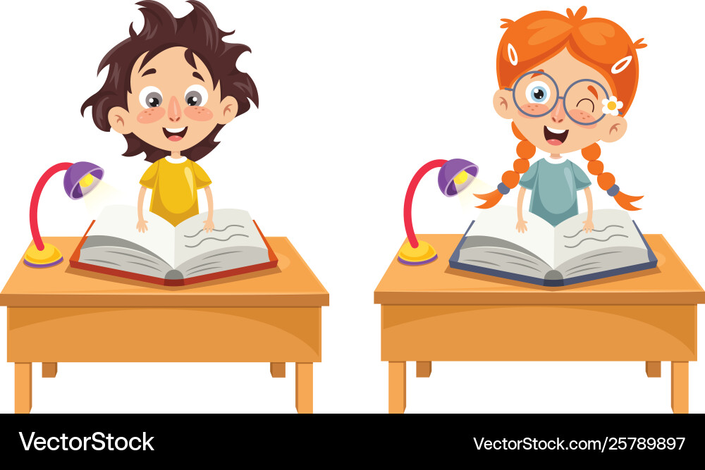 Children studying Royalty Free Vector Image - VectorStock