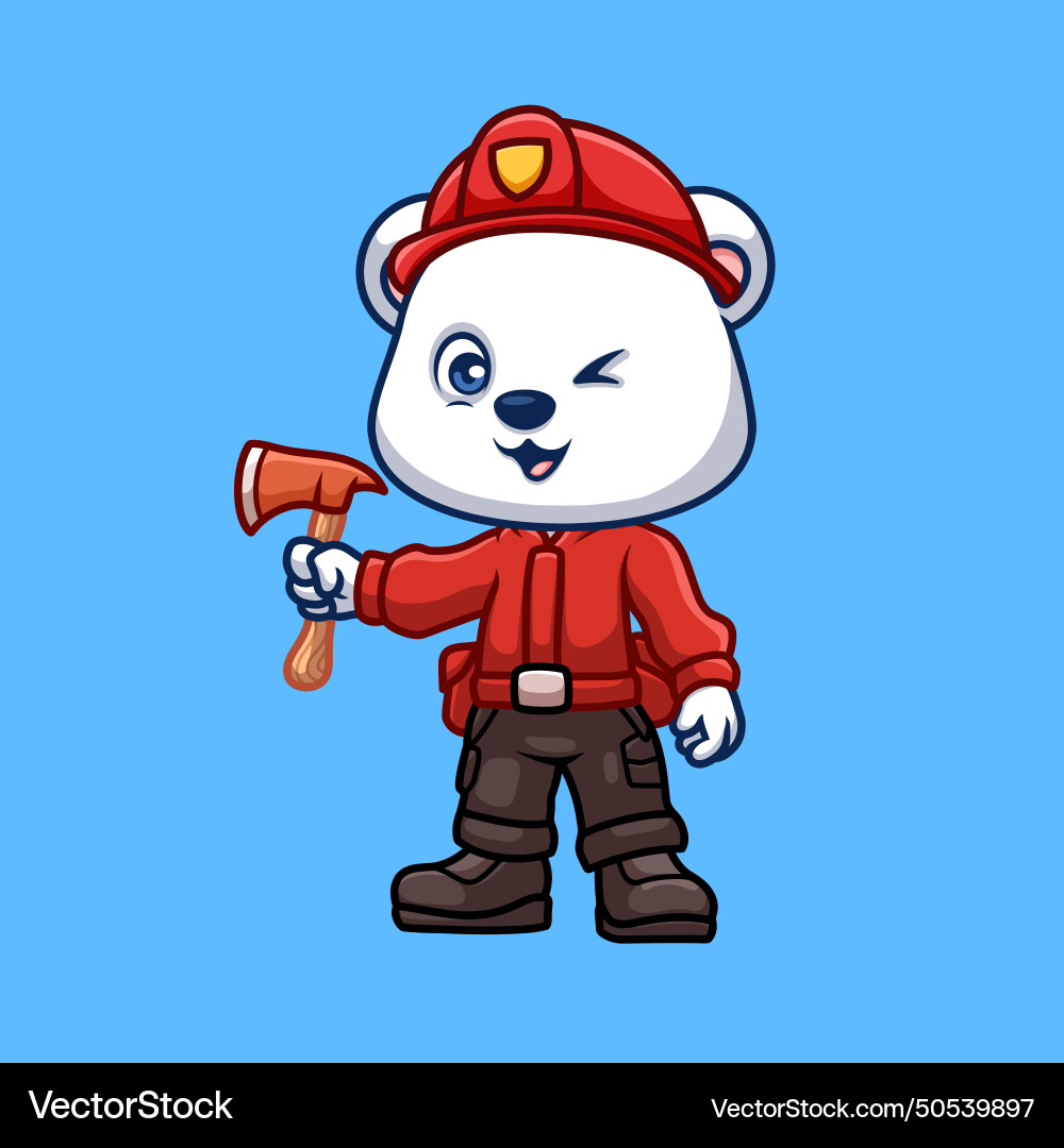 Firefighter polar bear cute cartoon Royalty Free Vector