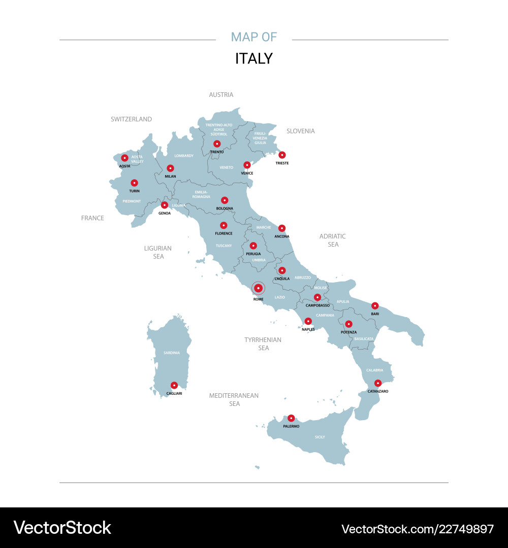 Italy map with red pin Royalty Free Vector Image