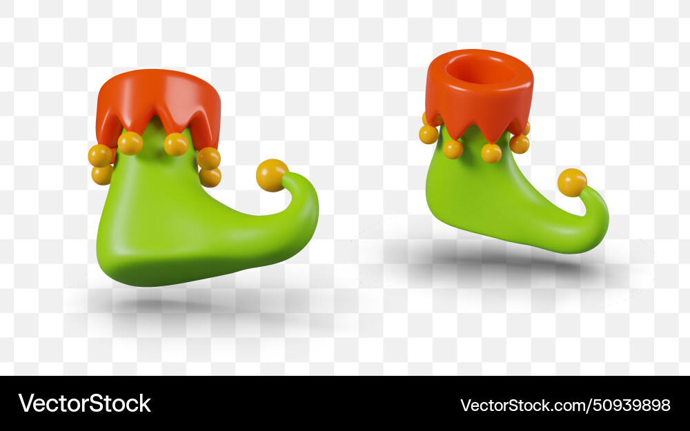 Green elf boots with red trim realistic objects Vector Image