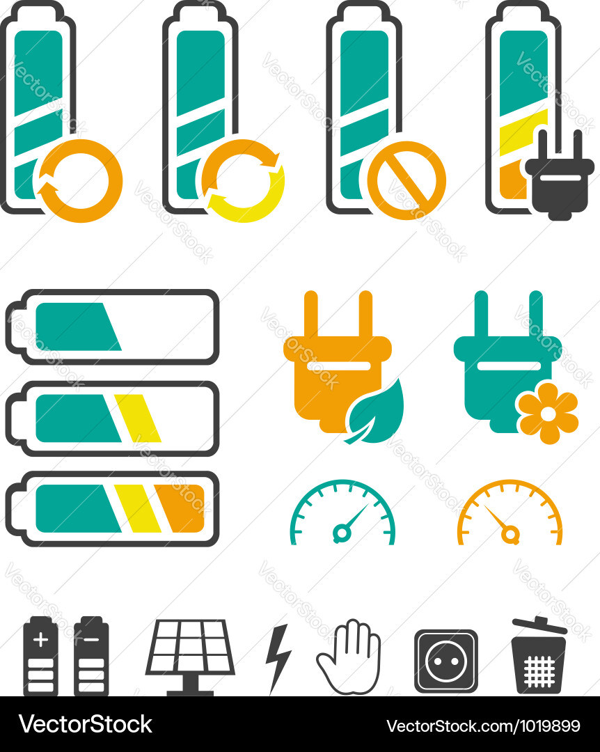 Battery recycling pictograms set Royalty Free Vector Image