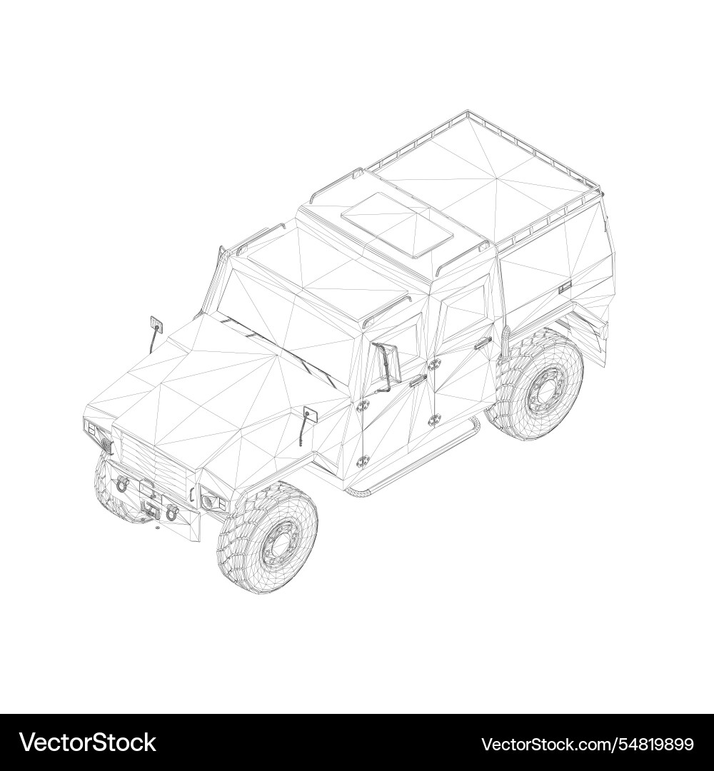 Black line combat jeep wireframe isolated Vector Image