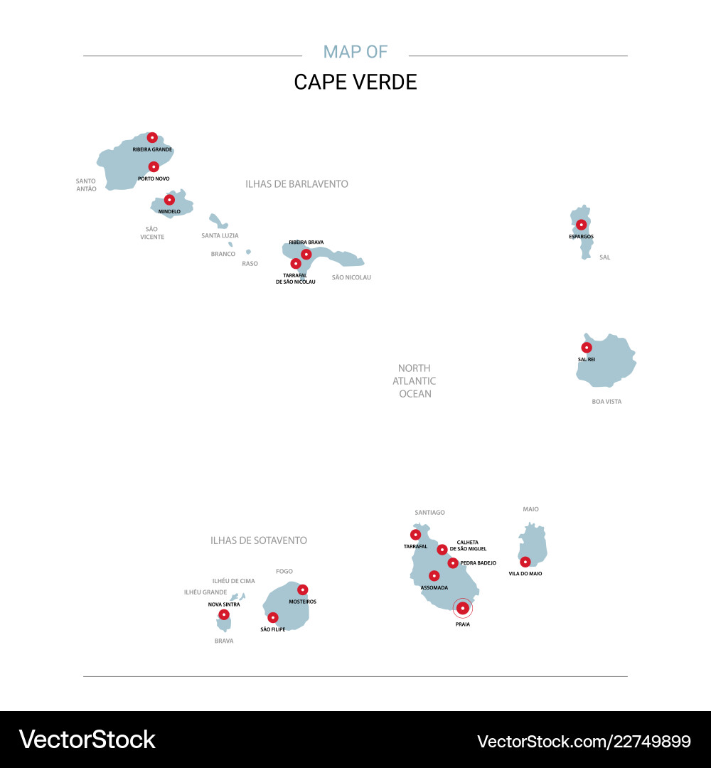 Cape verde map with red pin Royalty Free Vector Image