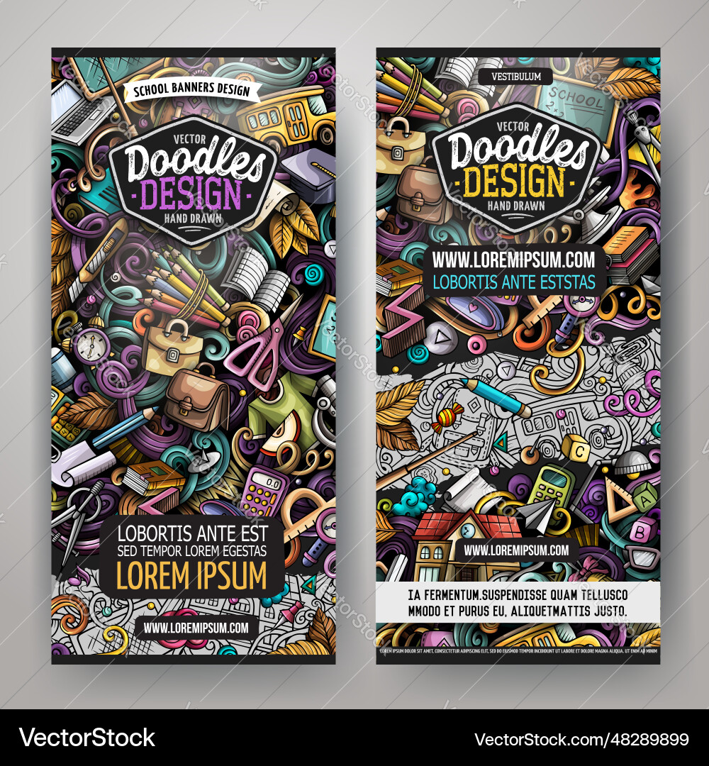 Cartoon cute doodles school banners Royalty Free Vector