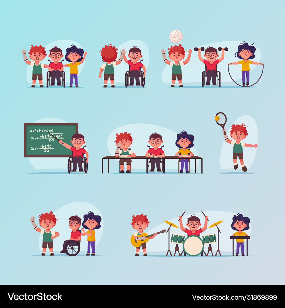 Character disabled children Royalty Free Vector Image