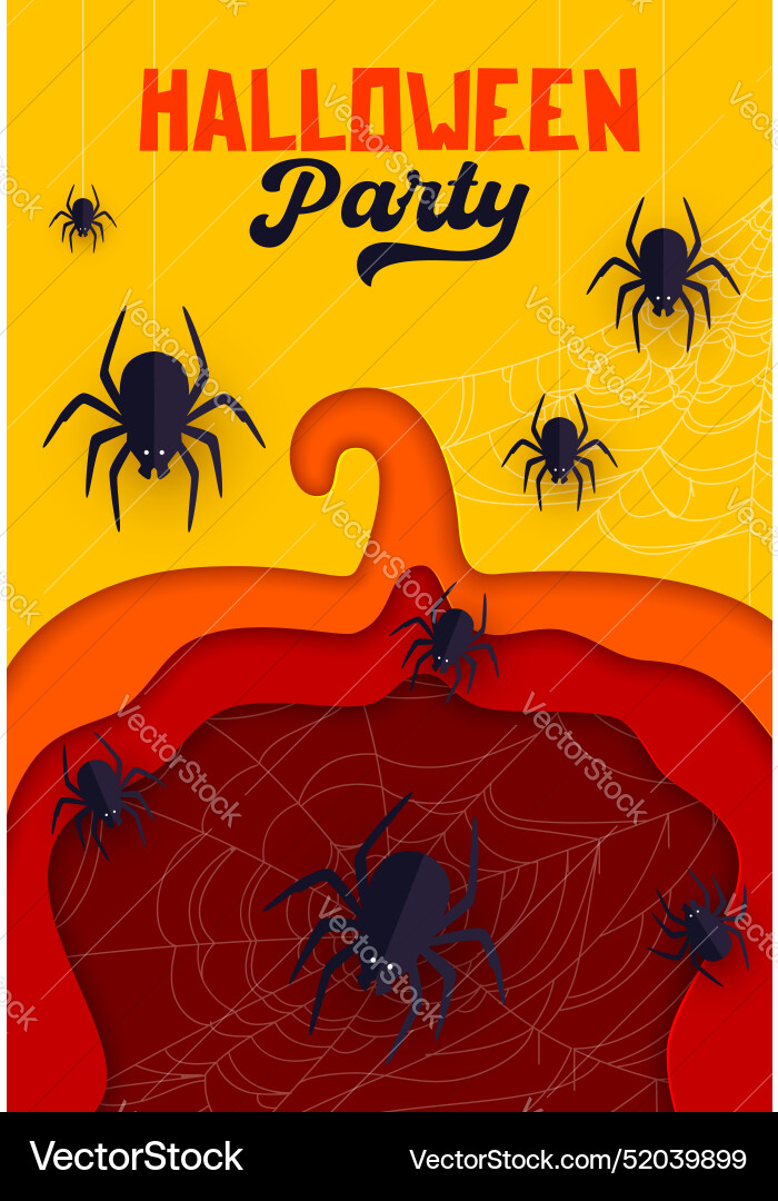 Halloween paper cut pumpkin spiders and cobweb Vector Image