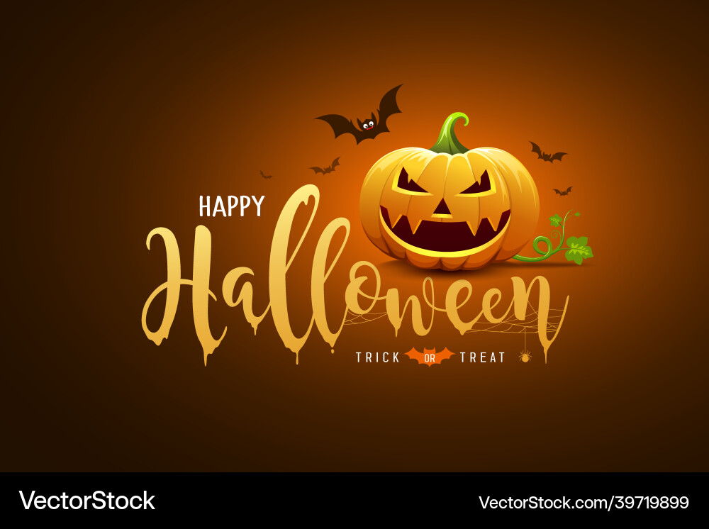 Happy halloween text design and pumpkin Royalty Free Vector
