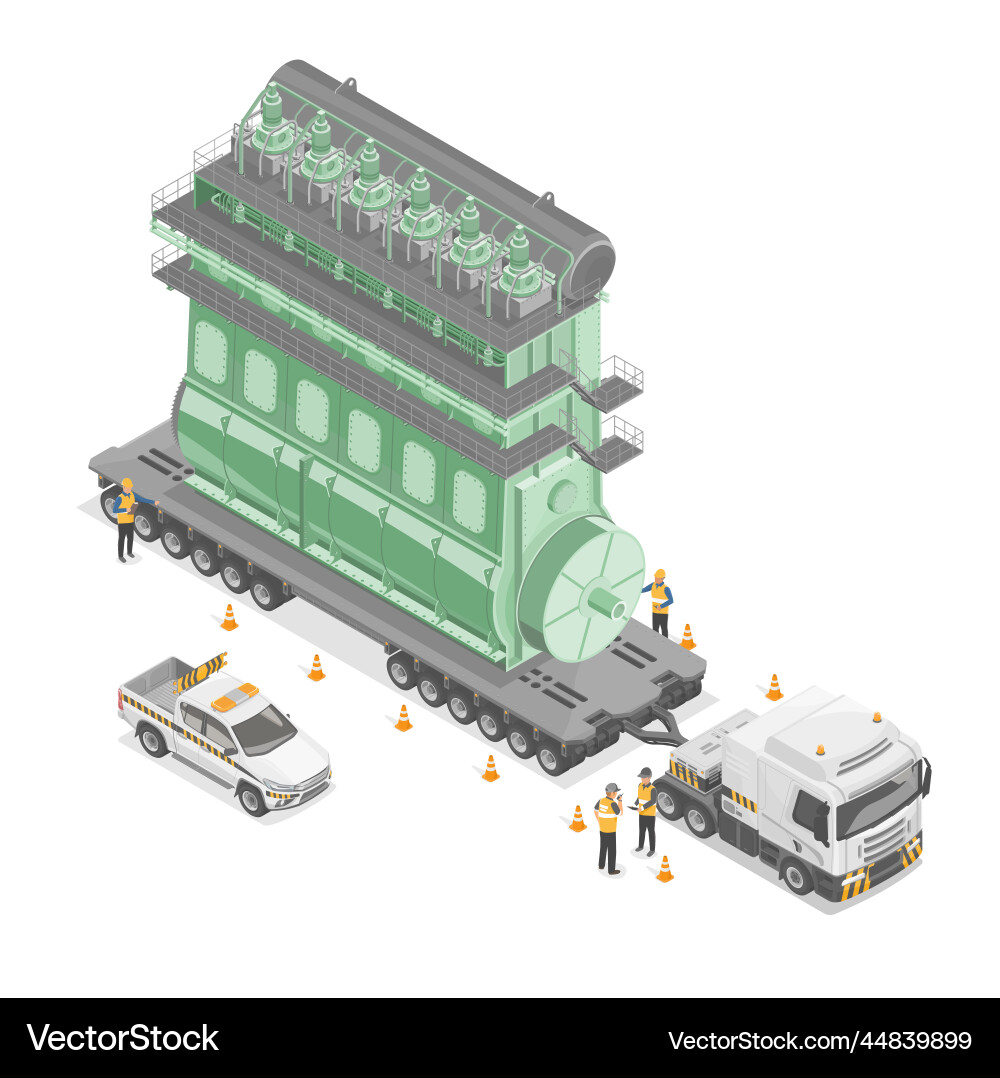 Heavy haulage oversize load big marine engine Vector Image