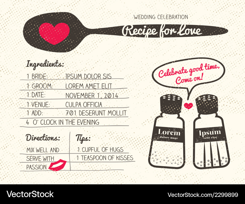 Wedding Salt & Pepper Recipe Card Royalty Free Vector