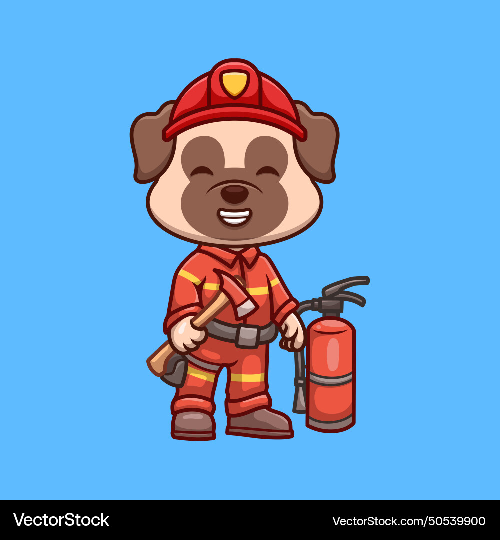 Firefighter pub dog cute cartoon Royalty Free Vector Image