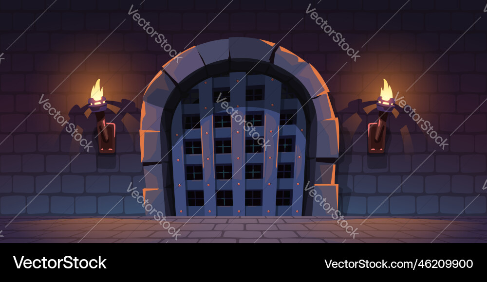 Medieval Vault Entrance with Gates Royalty Free Vector Image