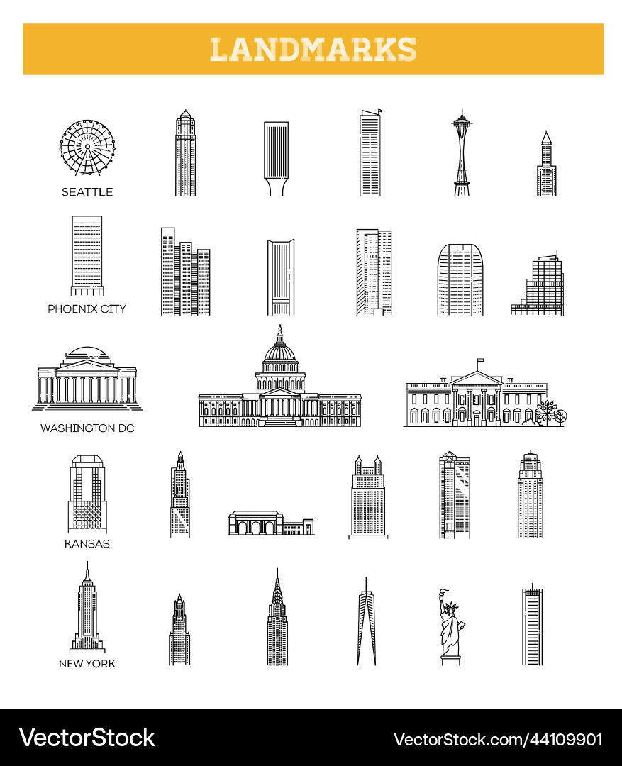 American landmarks and travel destinations Vector Image