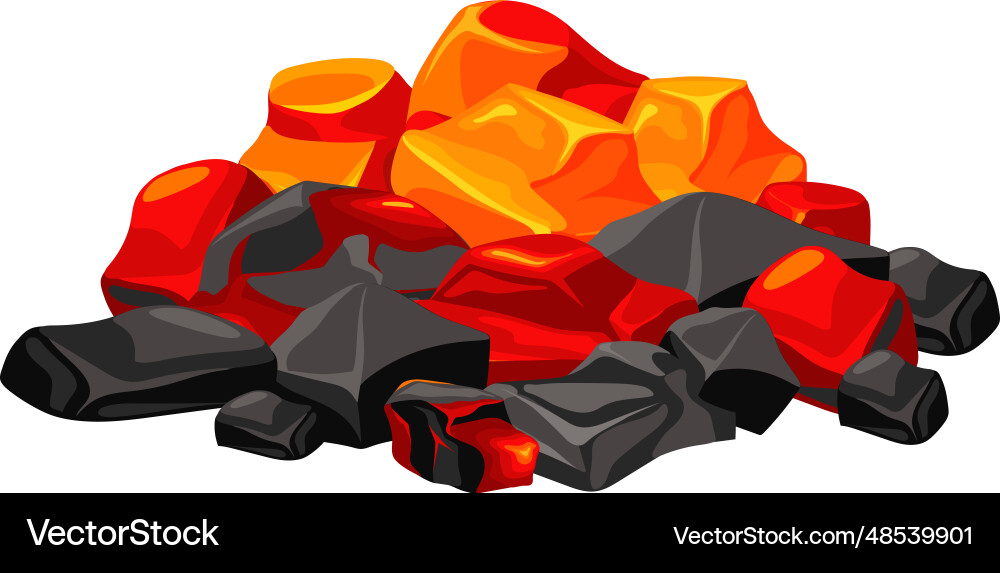 Hot smoldering coal cartoon icon burning charcoal Vector Image