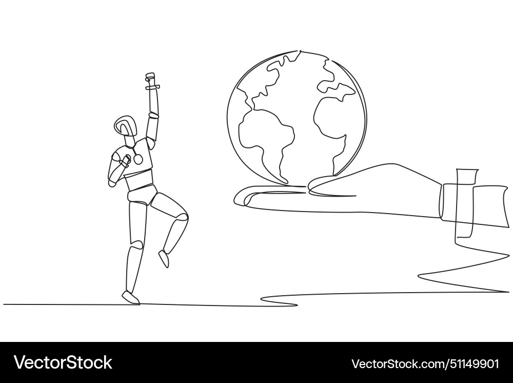 Single continuous line drawing a smart robot Vector Image