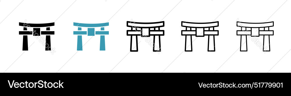 Torii gate icon set black filled and outlined Vector Image