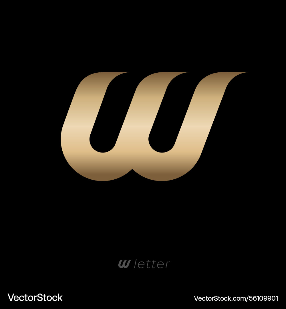 W logo monogram gold letter ribbon Royalty Free Vector Image