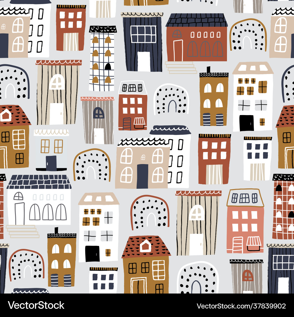 Abstract seamless pattern with hand drawn city Vector Image