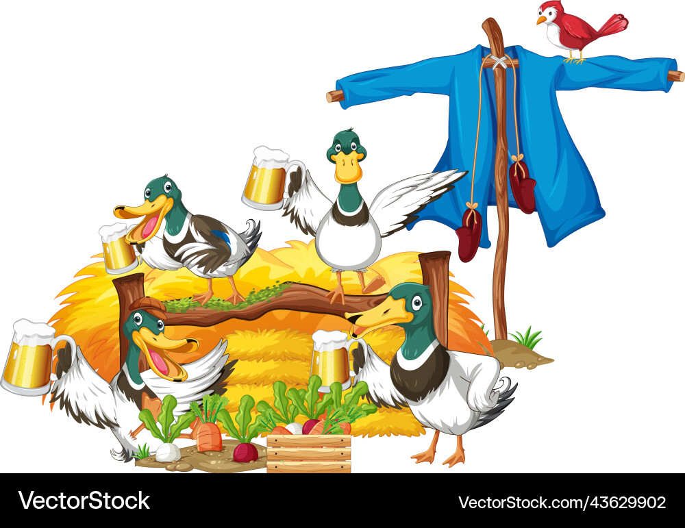 Cartoon duck group in farm Royalty Free Vector Image