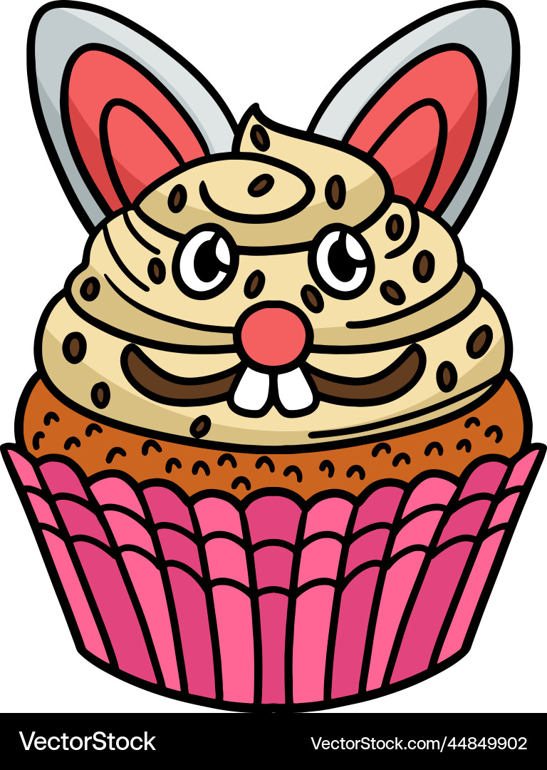 Easter bunny cupcake cartoon colored clipart Vector Image