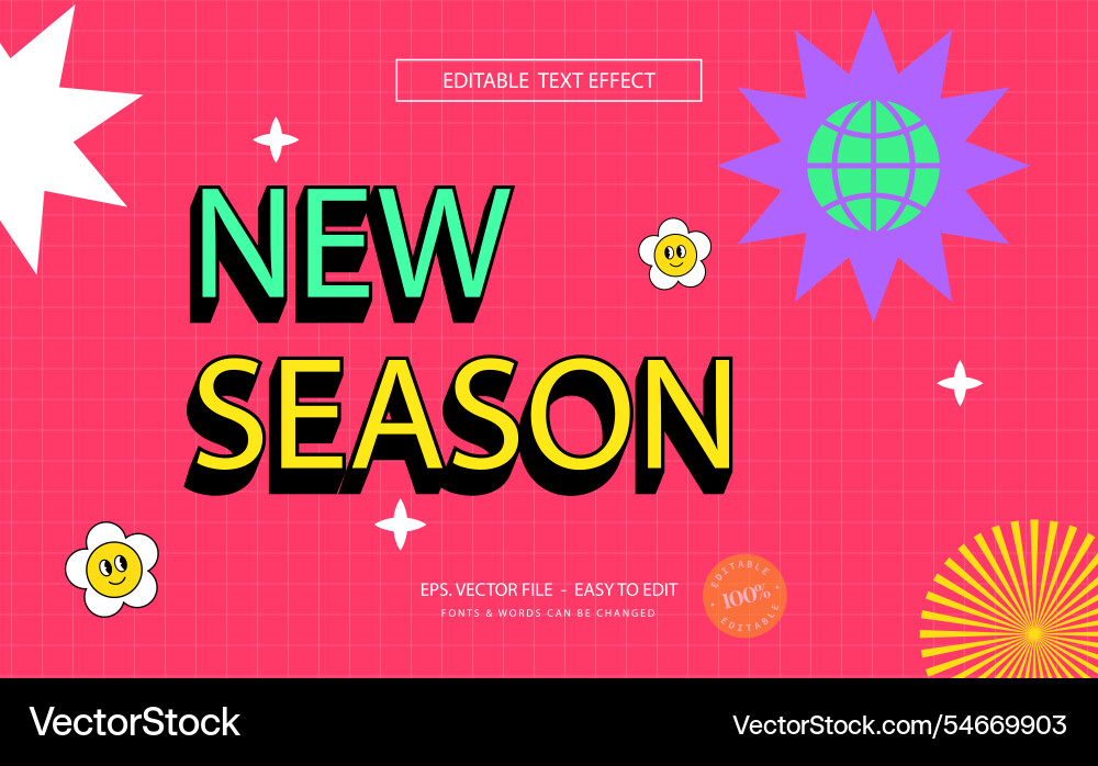 90s vibes new season text effect Royalty Free Vector Image