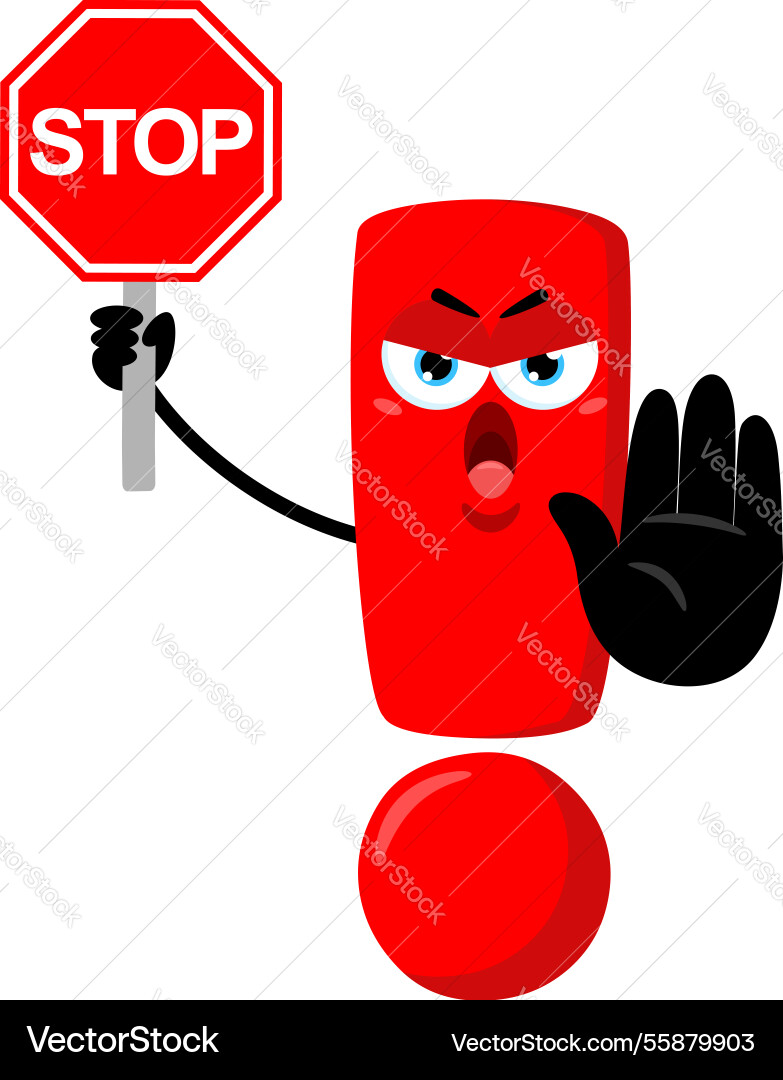 Angry red exclamation mark cartoon character Vector Image