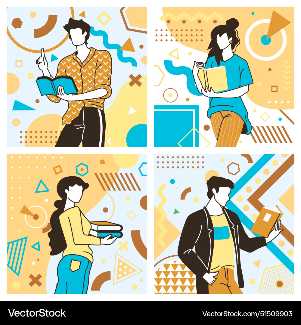 Creative geometric cards cartoon characters Vector Image