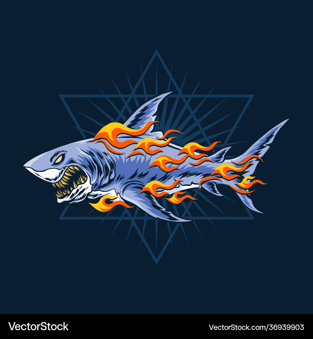 Ferocious sharks attack with burning flames Vector Image