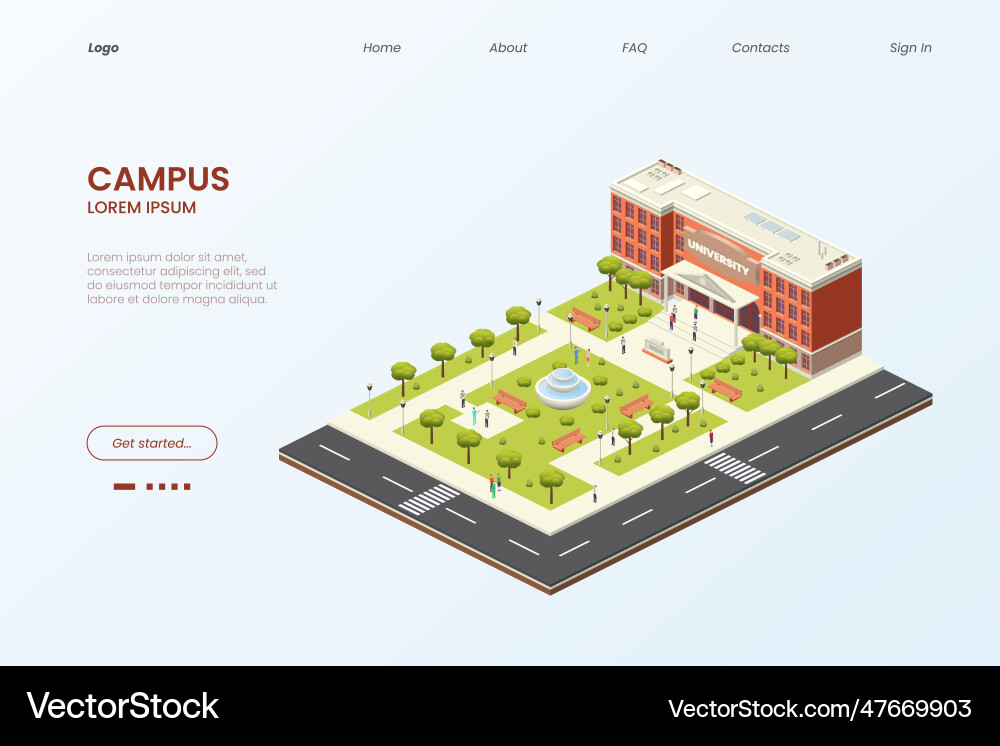 Isometric university campus landing page Vector Image