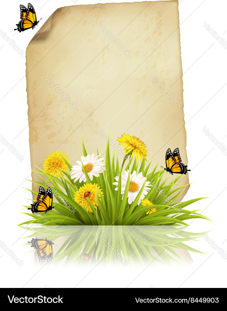Old sheet of paper with spring flowers Royalty Free Vector